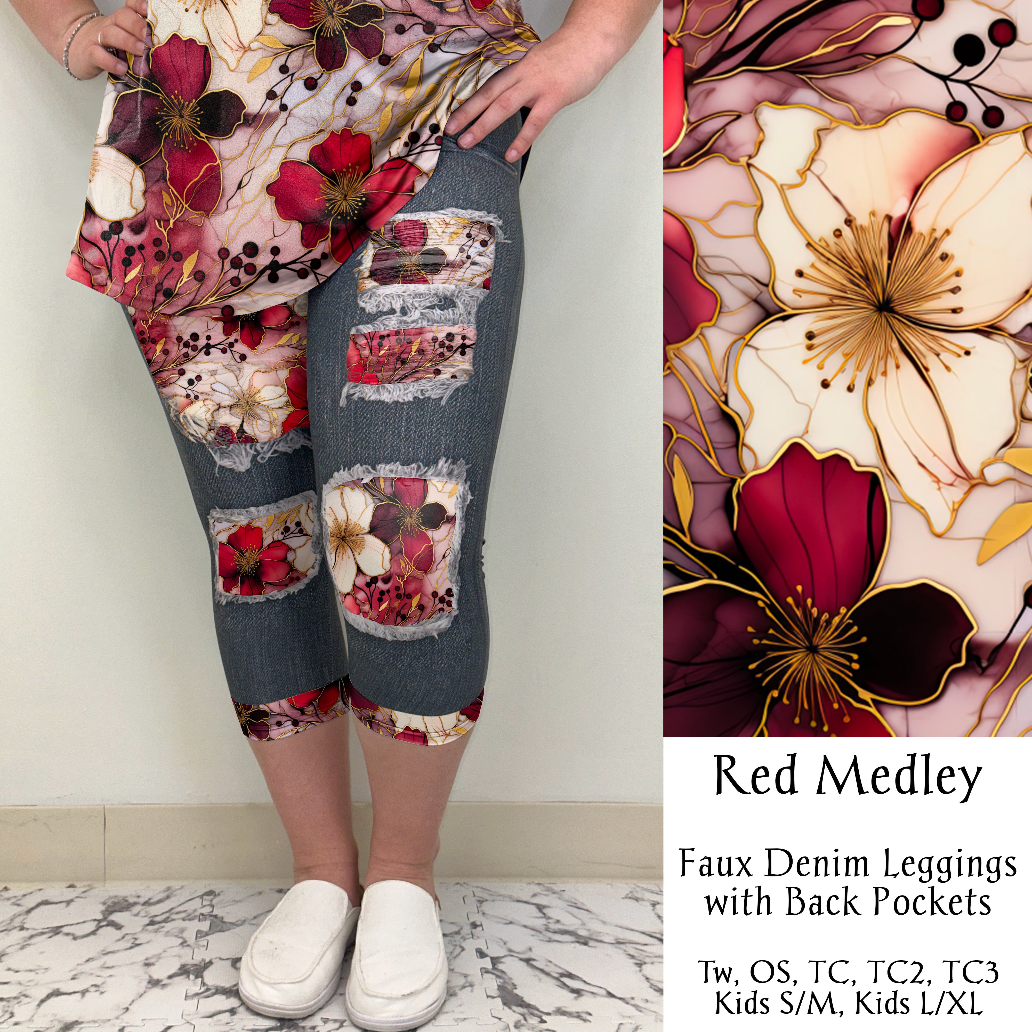 Red Medley Faux Denim Capri Leggings with Back Pockets (TL) – Liv 4 ...